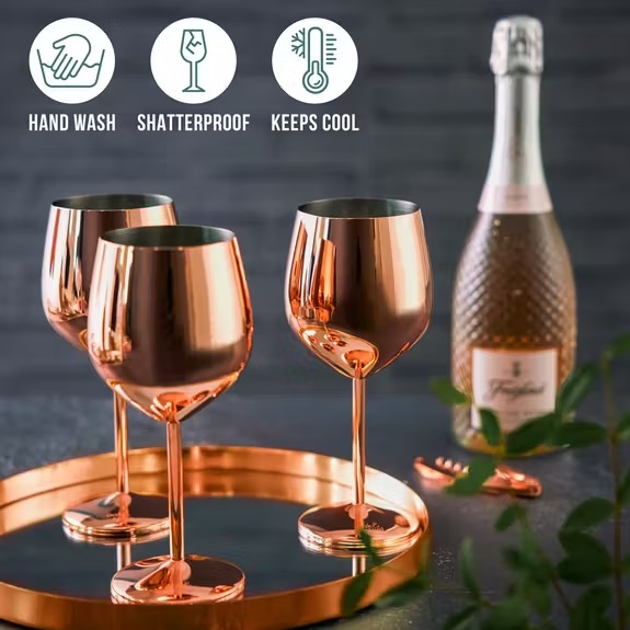 Stainless Steel Copper Rose Gold Wine Glasses X 4 Cargo